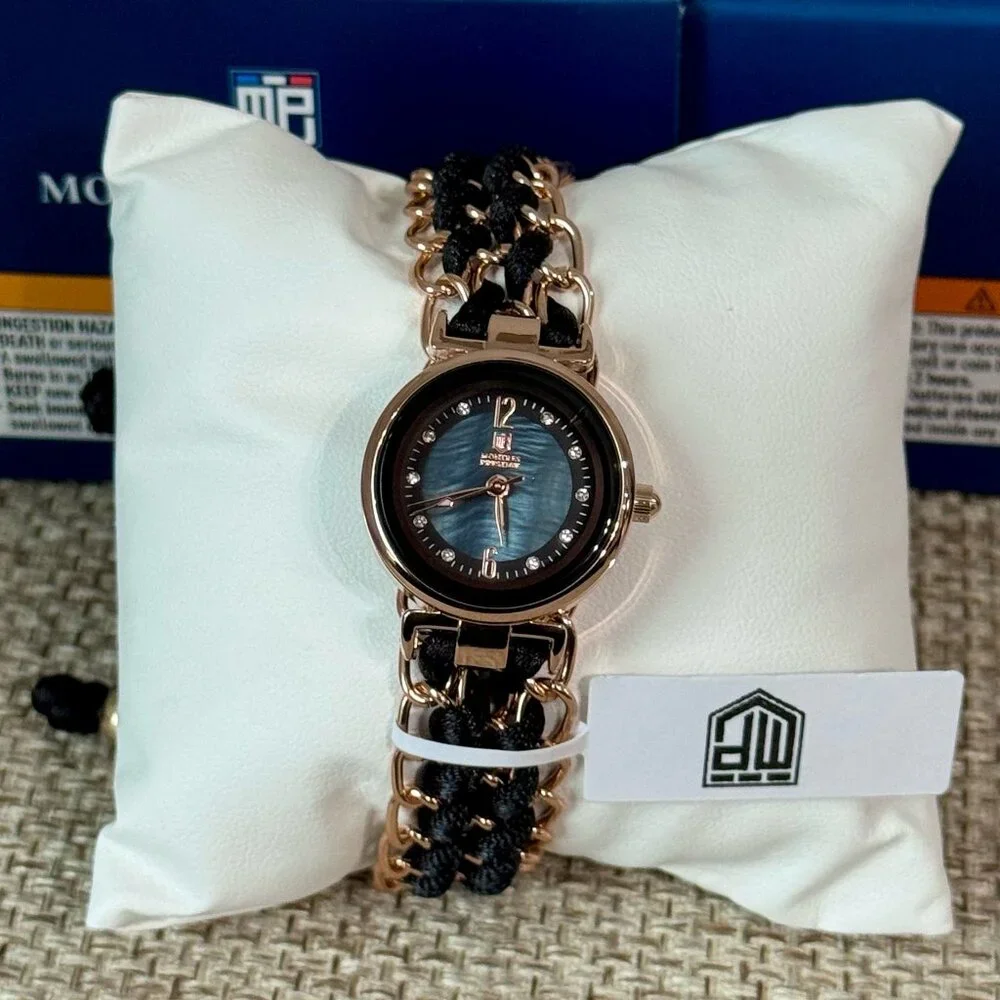 Montres Prestige | Accessories | Rose Gold Black Braided Chain Watch ...
